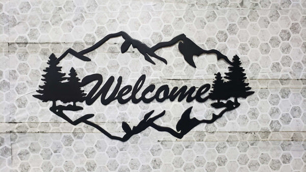 Mountain Welcome Sign – Scenic Plasma Cut Steel Wall Art for Porch or ...